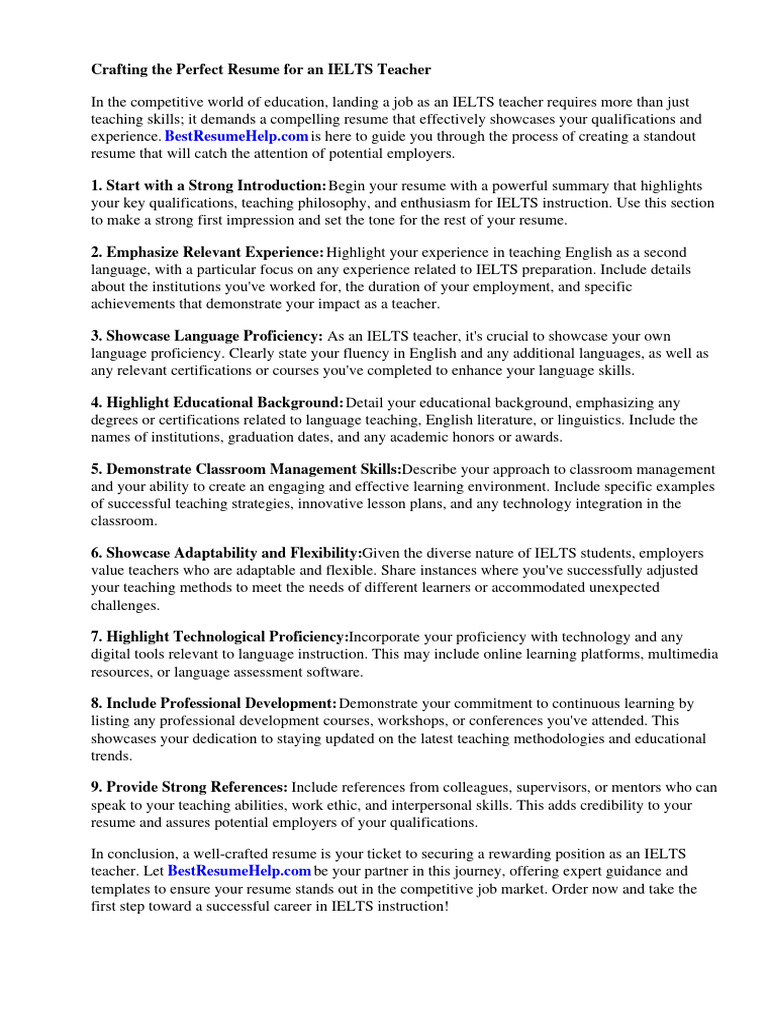 How To Make Resume For Ielts Teacher | PDF | Teachers | English As A ...