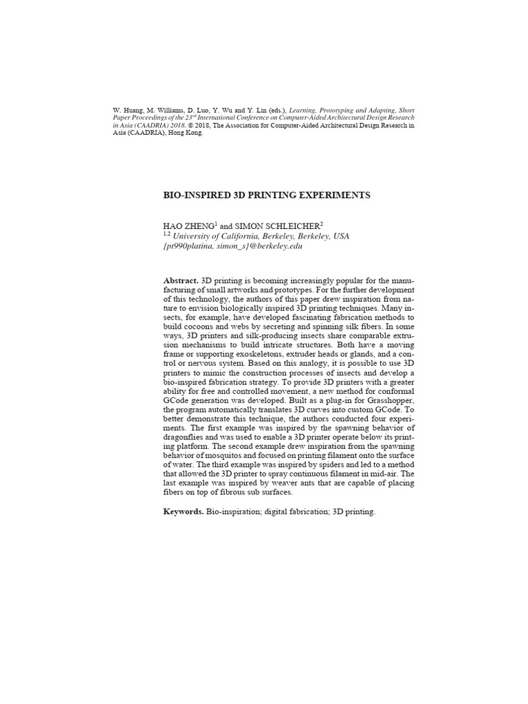 Bio Inspired 3D Printing Experiments | PDF | 3 D Printing | Textiles