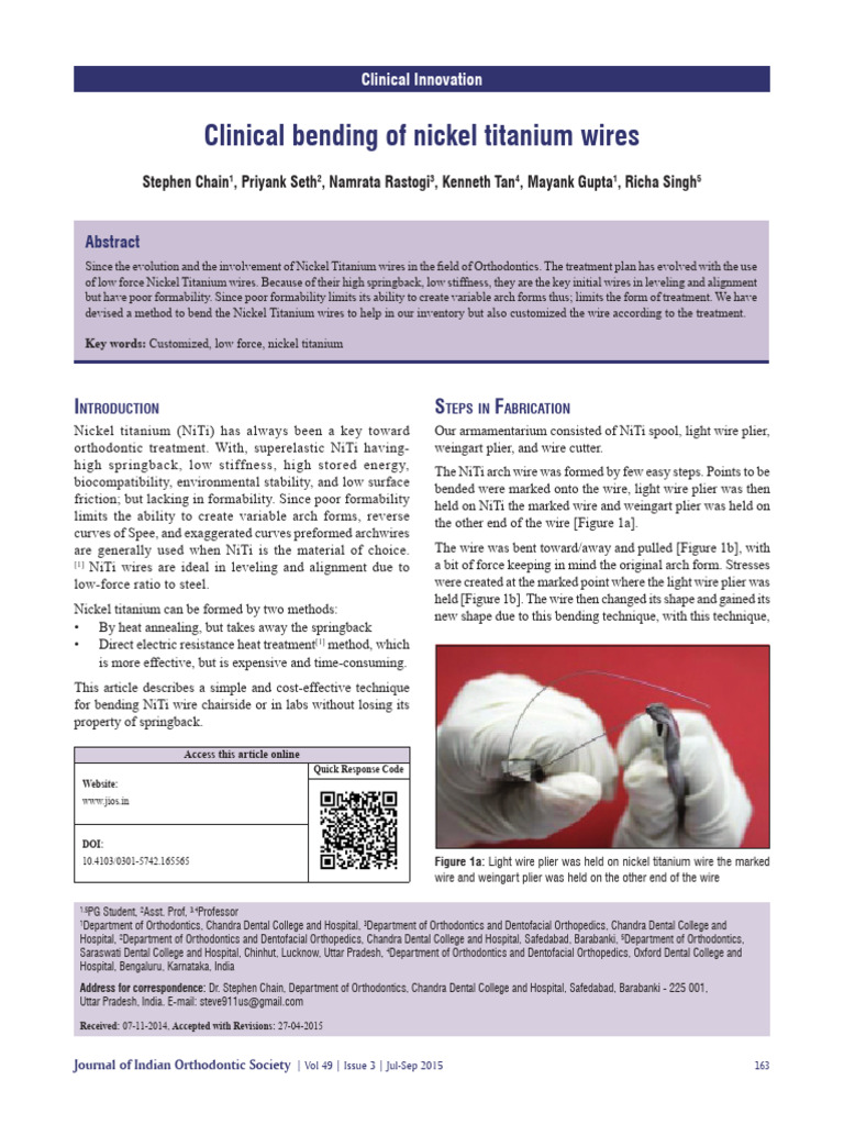 Bending Techniques for Nickel Titanium Wires | PDF