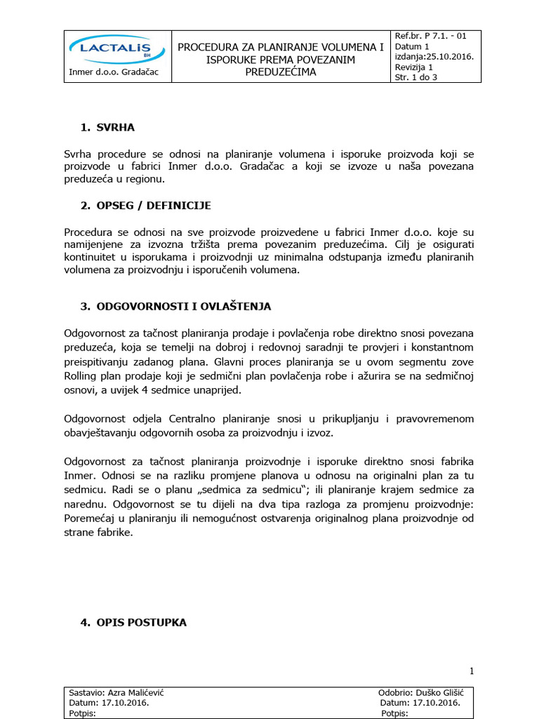 Procedura Za Planiranje Volumena Prema Povezanim Preduzećima | PDF