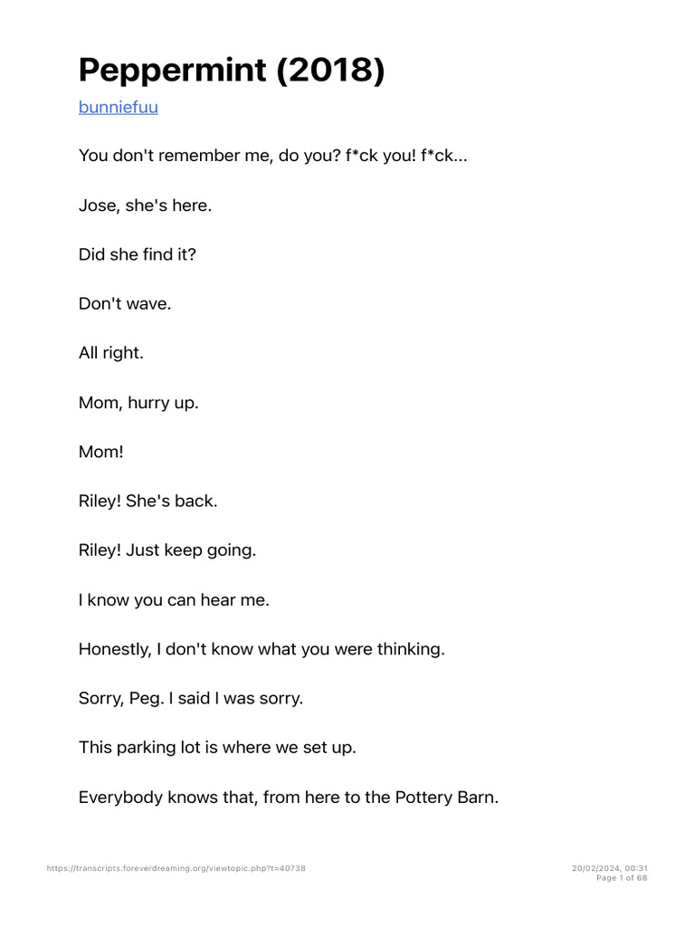 Peppermint (2018) - Transcripts - Forever Dreaming | PDF