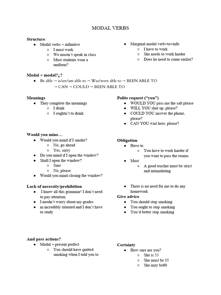 Modal Verbs | PDF | Semantic Units | Syntax