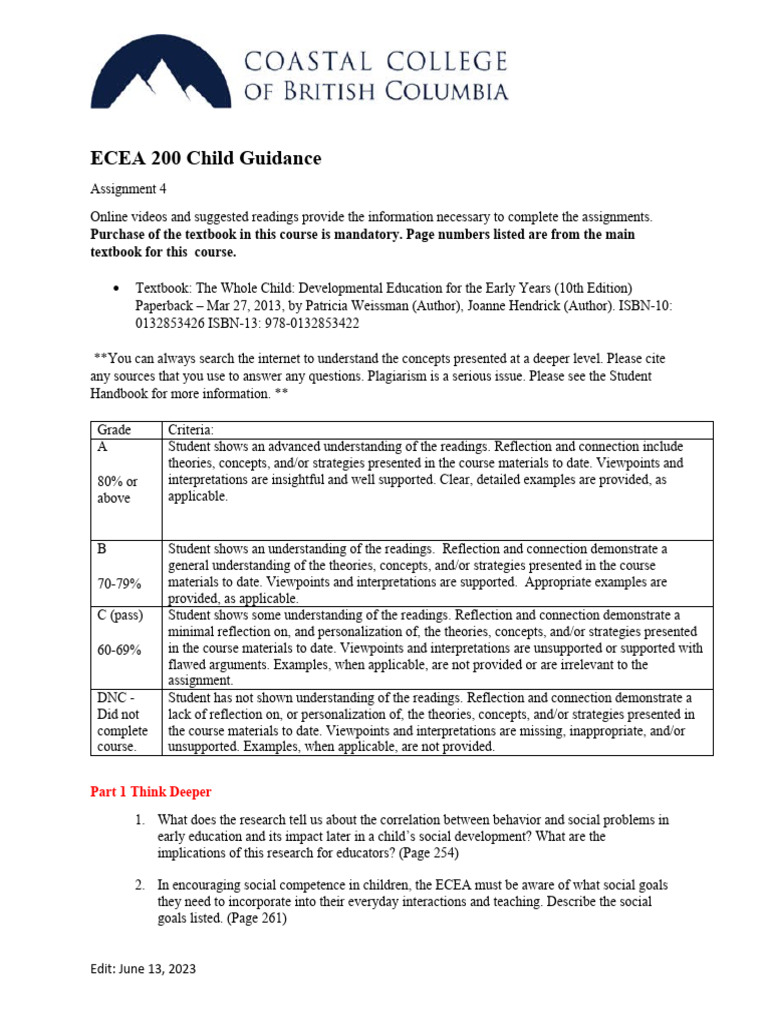 ECEA 200 Assignment 4 | PDF | Disciplines | Emotional Self Regulation