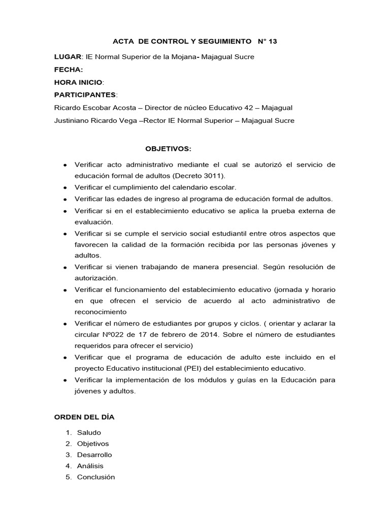 Acta de Control y Seguimiento | PDF