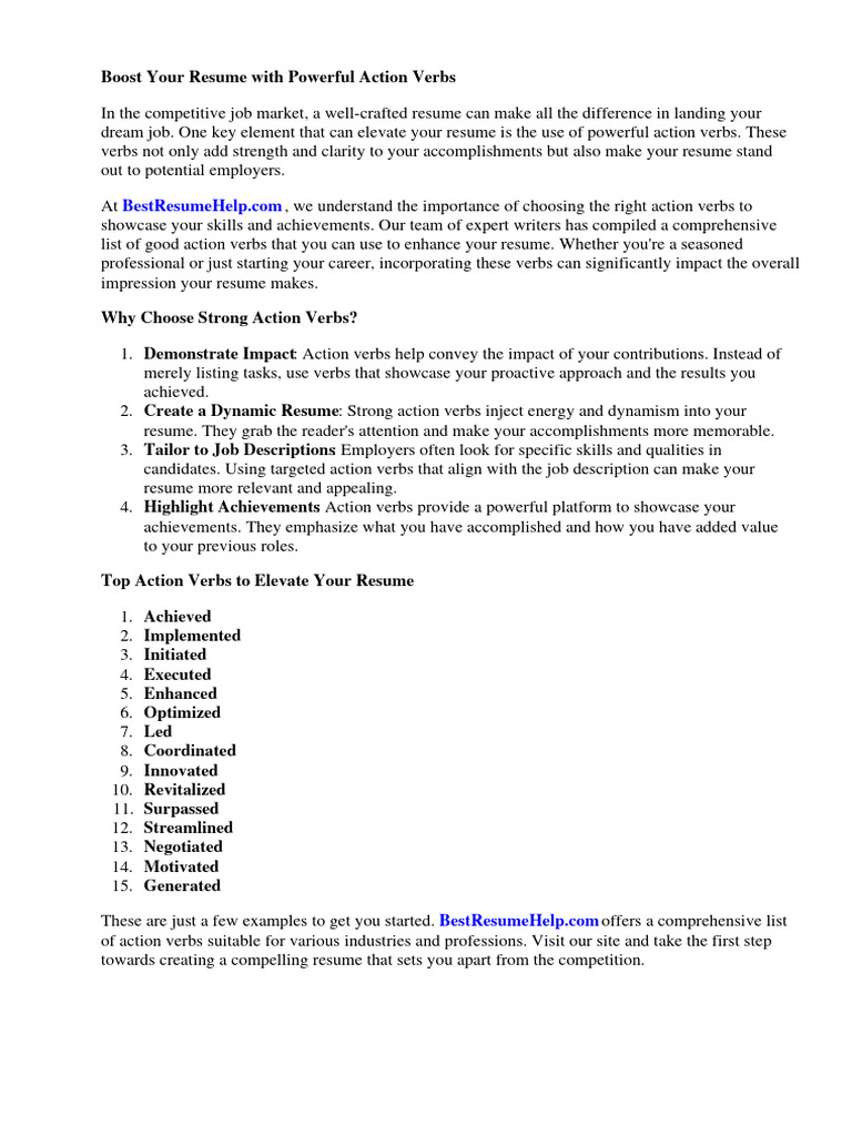 Good Action Verbs For Resume | PDF | Résumé | Cognitive Science