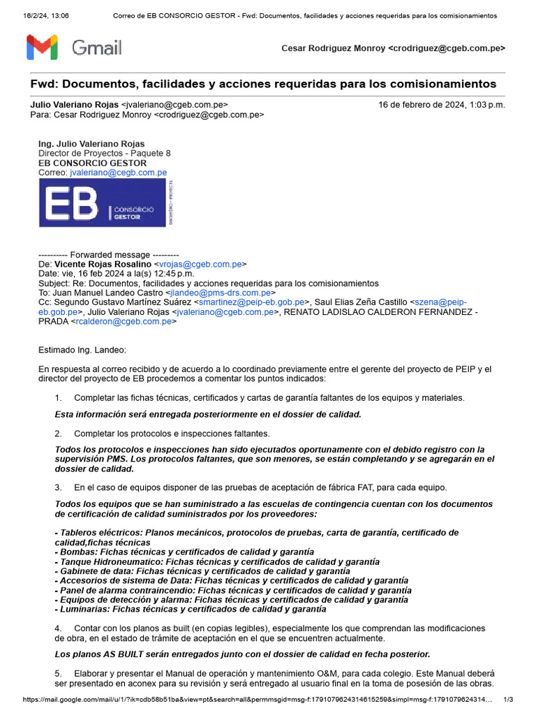 Correo de EB CONSORCIO GESTOR - FWD - Documentos, Facilidades y ...