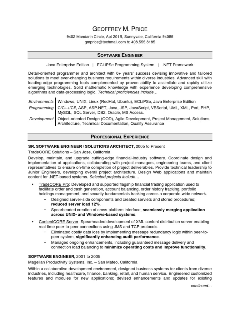 Software Engineer Resume Sample | PDF | Web Application | Java ...