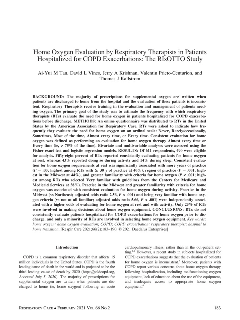Home Oxygen Evaluation by Respiratory Therapists in Patients COPD | PDF ...
