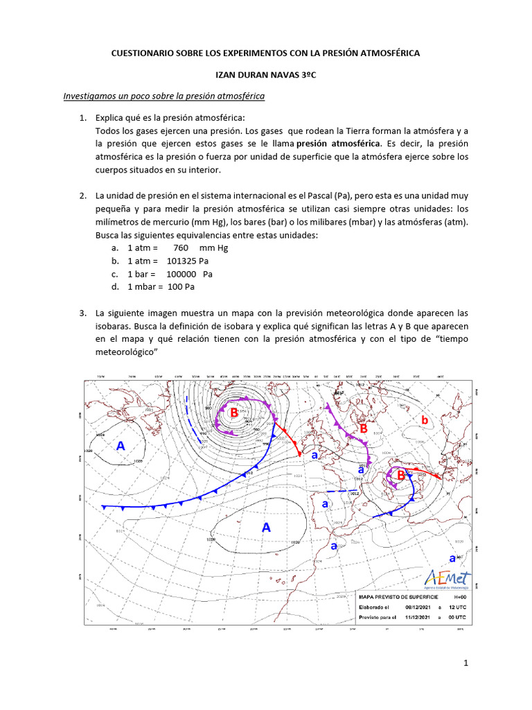 Cuestionario Sobre Los Experimentos Con La Presión Atmosférica | PDF ...