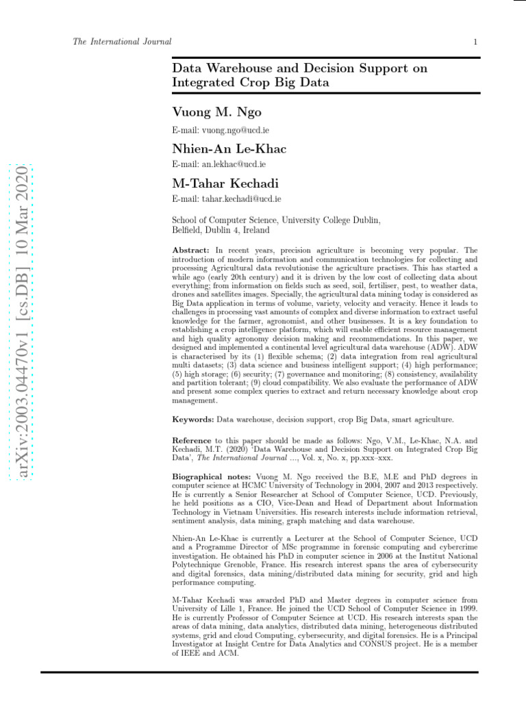 Data Warehouse and Decision Support On Integrated Crop Big Data | PDF | Information Technology ...