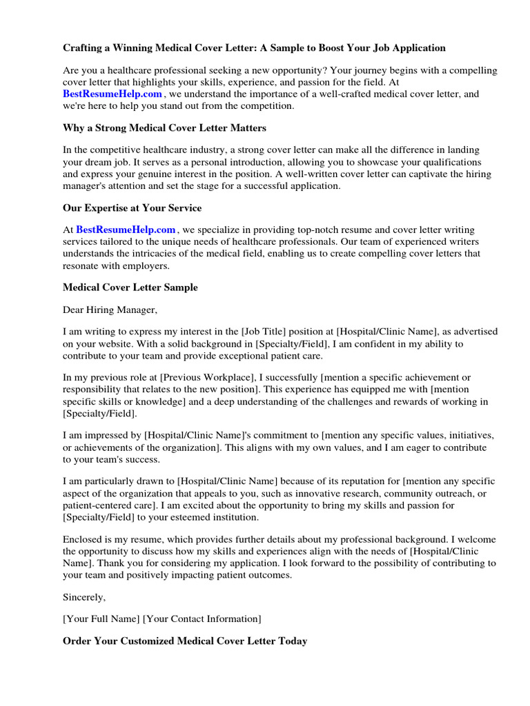 Medical Cover Letter Sample | Download Free PDF | Health Care