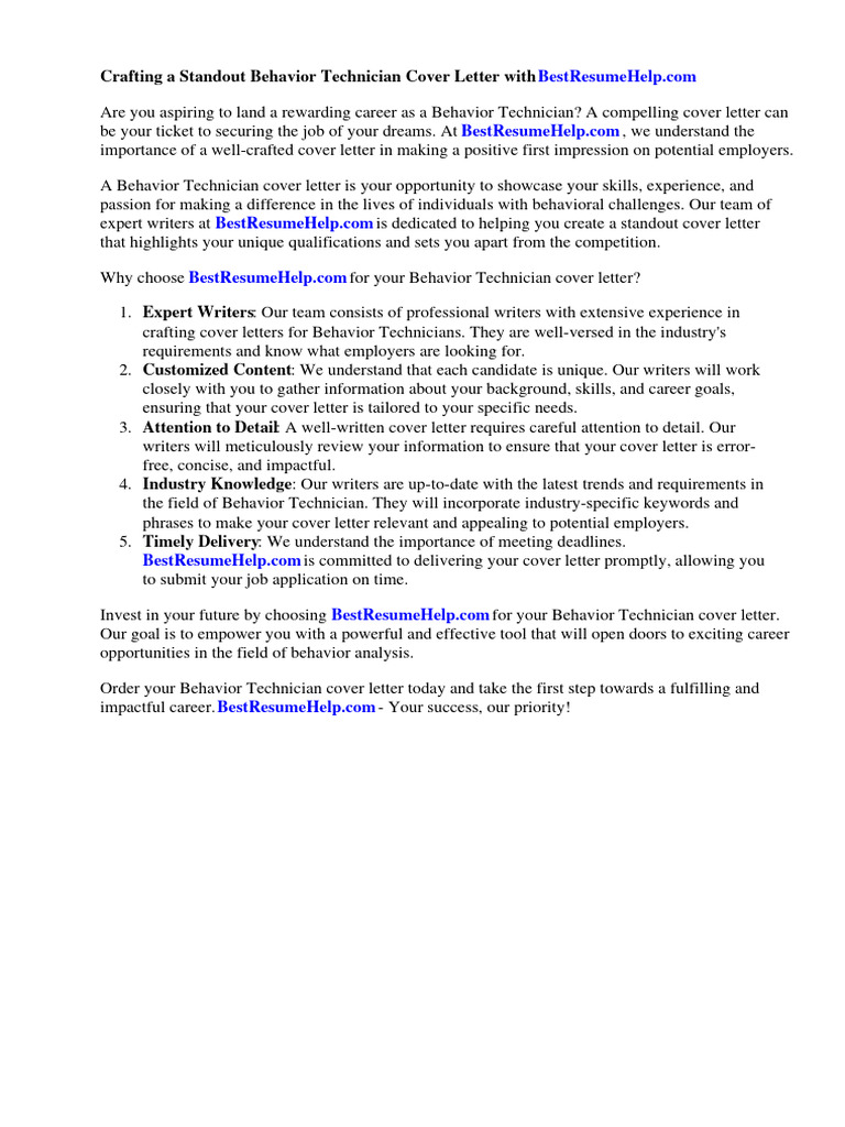 Behavior Technician Cover Letter No Experience | PDF | Résumé | Knowledge