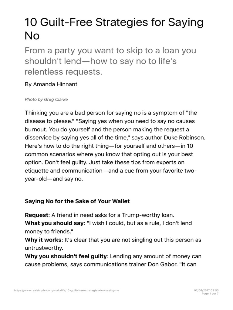 10 Guilt Free Strategies For Saying No Real Simple Pdf Gift