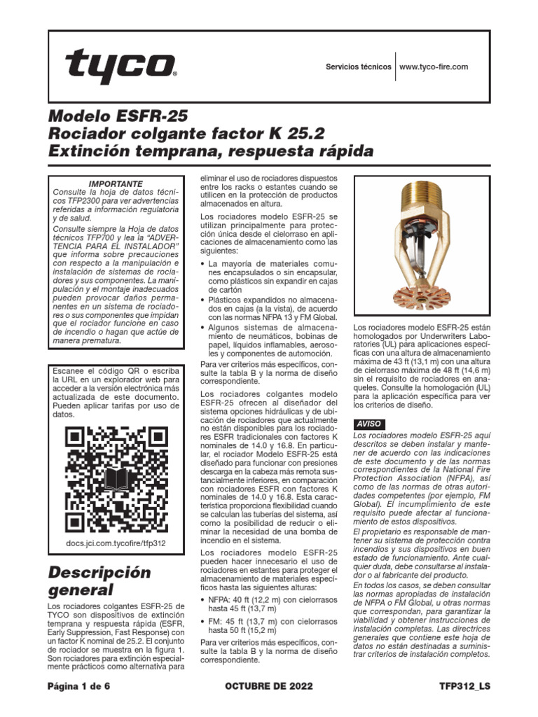 Rociador Tyco Sistema Contra Incendio | Descargar gratis PDF | Materiales