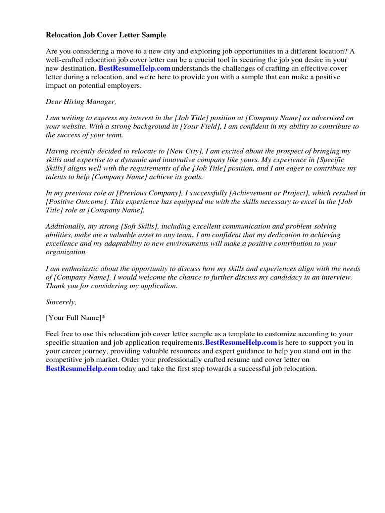 Relocation Job Cover Letter Sample | Download Free PDF | Employment ...