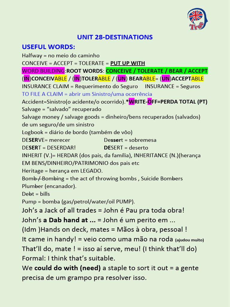 28 Unit - Destinations - Materials, Construction Lexis and Passives ...