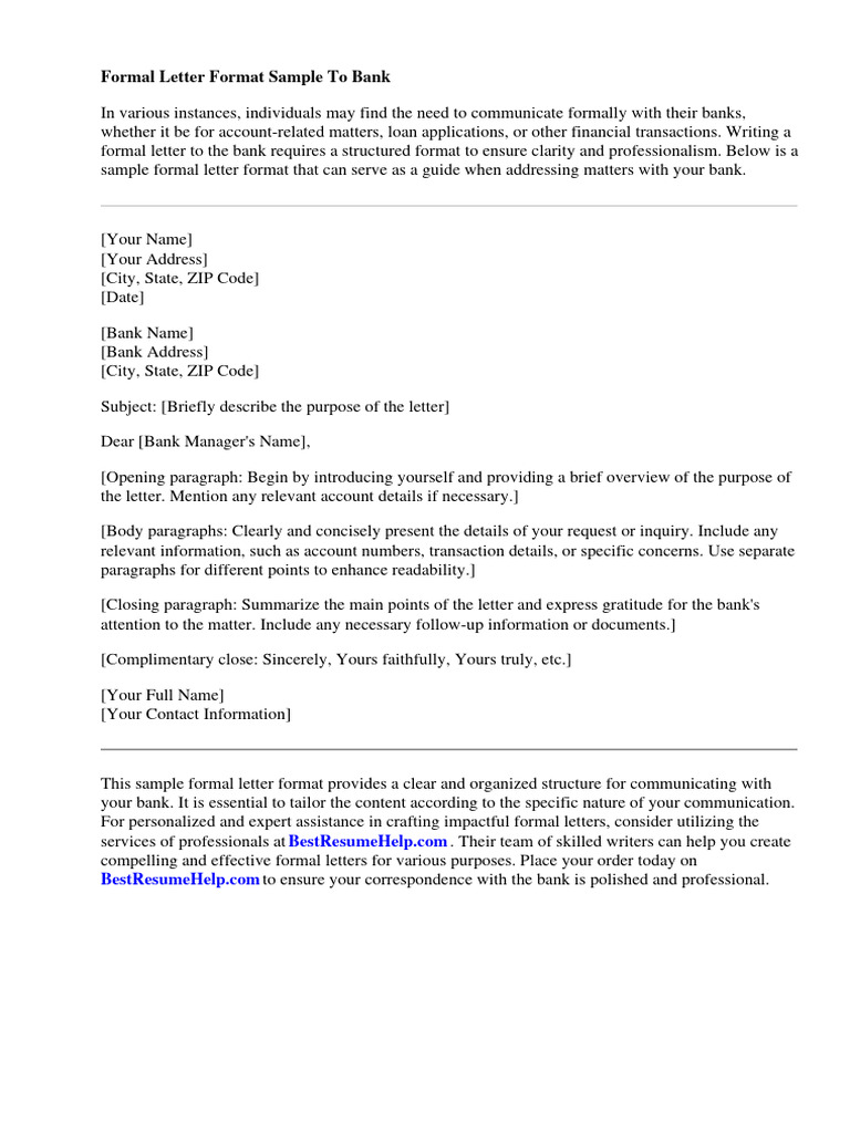 Formal Letter Format Sample To Bank | Download Free PDF | Banks ...