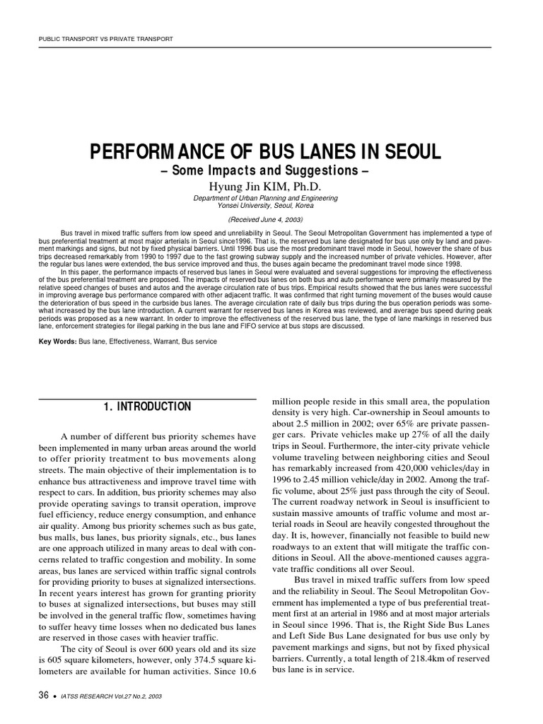 Performance of Bus Lanes in Seoul | PDF | Bus | Traffic