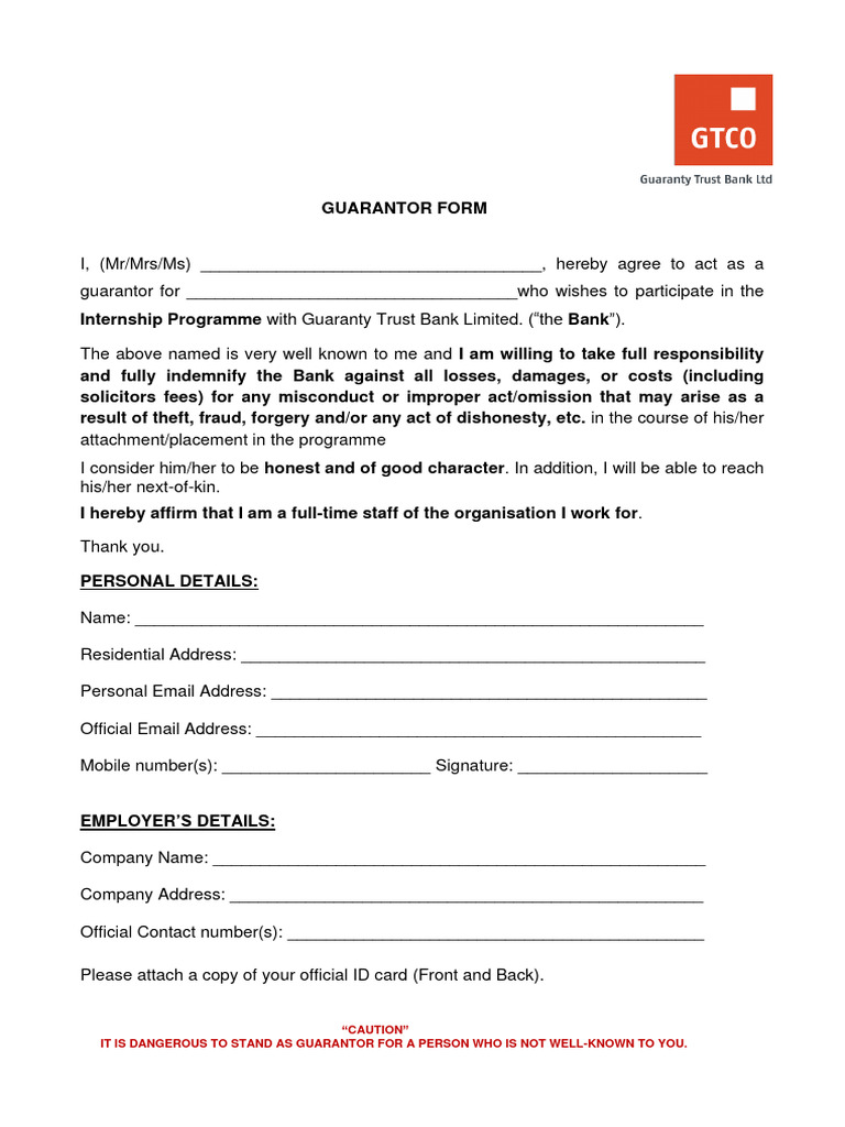 Guarantor Form - Internship | PDF
