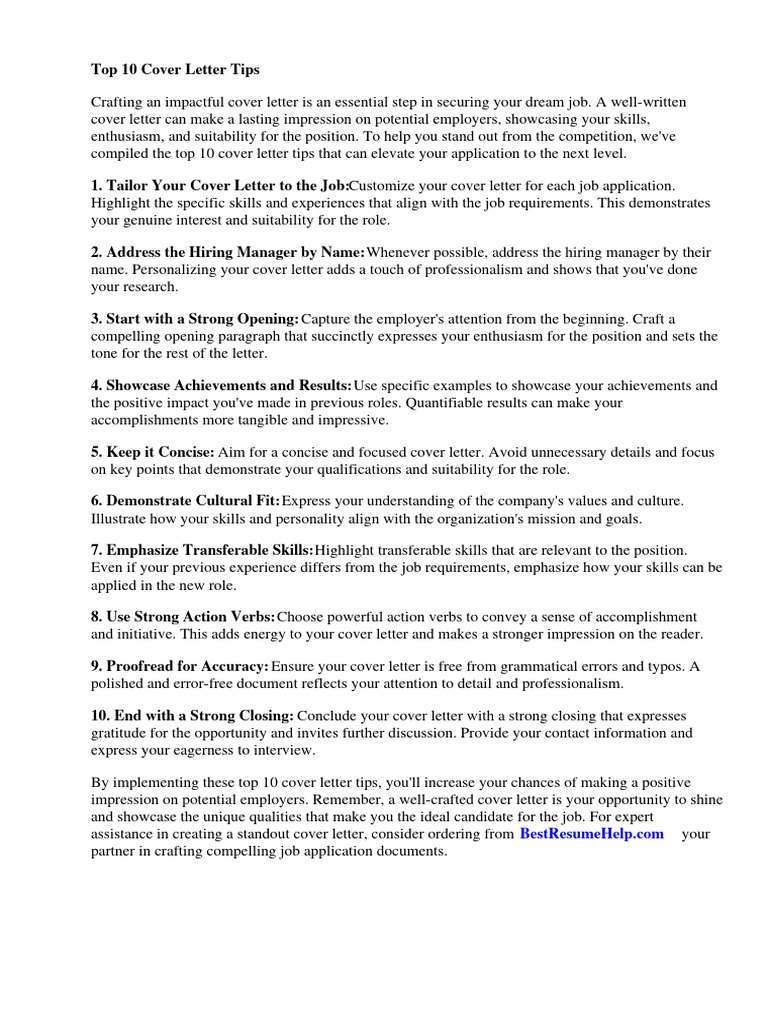 Top 10 Cover Letter Tips | Download Free PDF | Résumé | Advertising