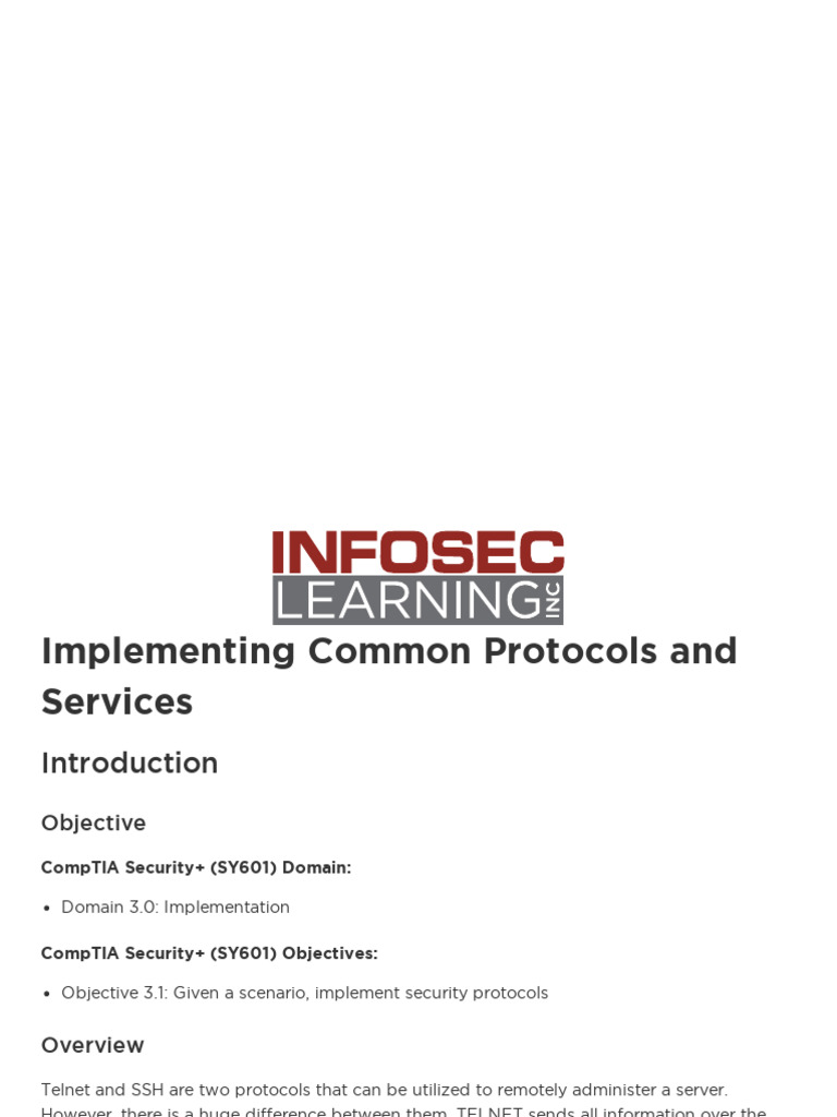 Lab Instructions Implementing Common Protocols and Services | PDF | Secure Shell | File Transfer ...