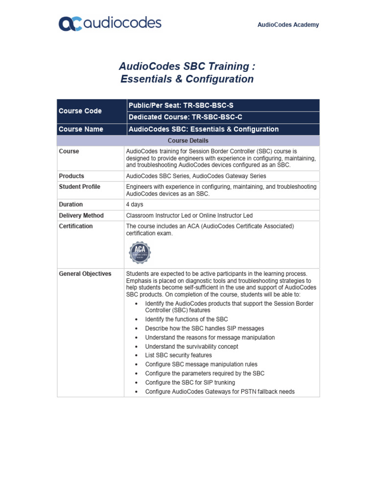 AudioCodes SBC Essentials Training Guide | PDF | Session Initiation ...