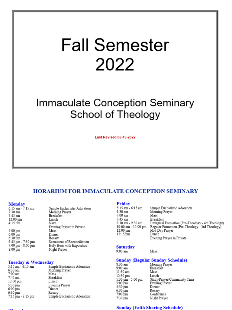 2022 Fall Seminarian Calendar | PDF | Mass (Liturgy) | Eucharist