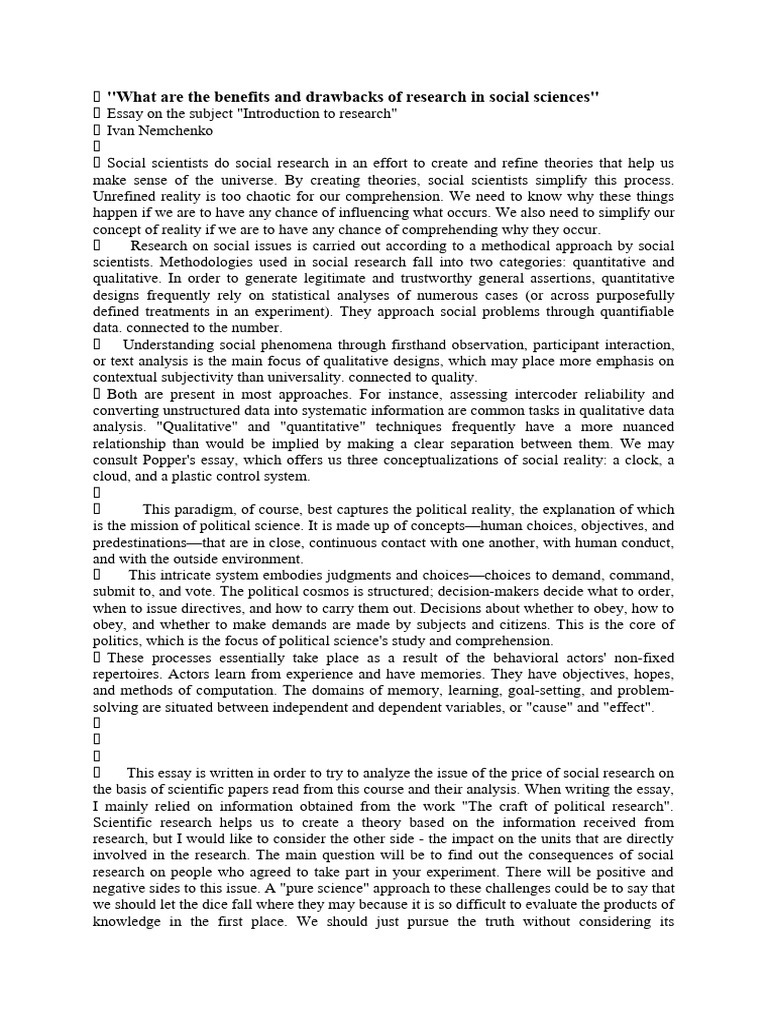 Benefits and Drawbacks of Social Research | PDF | Quantitative Research ...