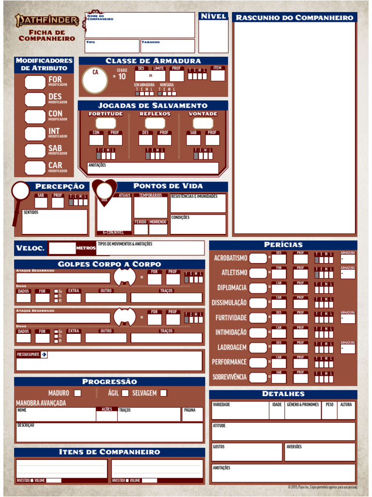 Ficha de Companheiro - Pathfinder 2e | PDF Ficha de Companheiro - Pathfinder 2e | PDF