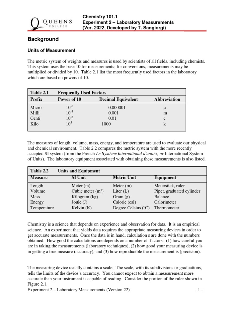 Chem 1011 Lab 2 Measurements Complete (2022) | PDF | Significant ...