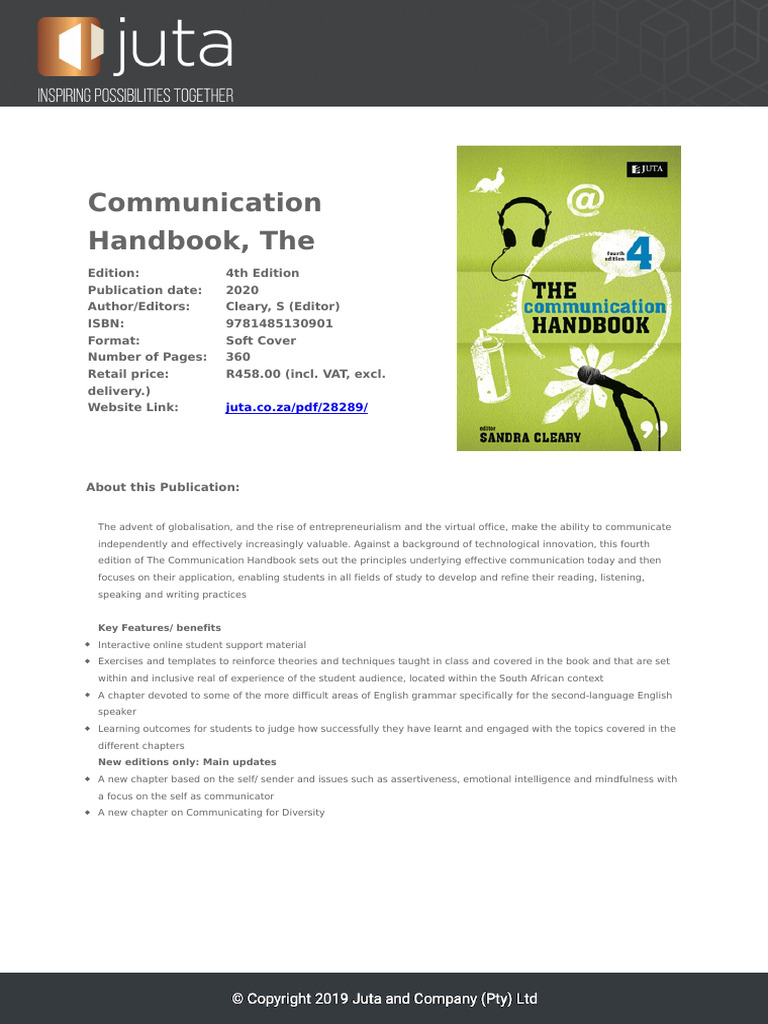 Communication Handbook, The: Juta - Co.za/pdf/28289 | PDF | Career & Growth