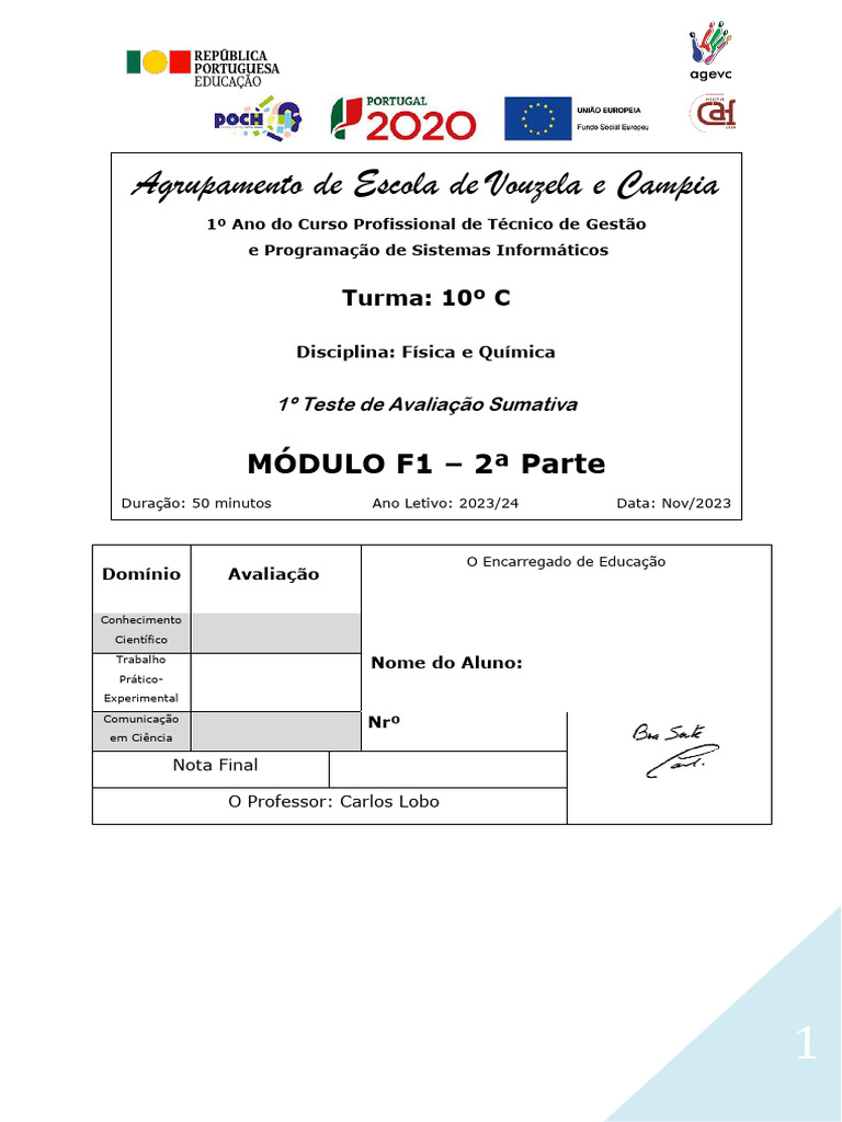 Agrupamento de Escola de Vouzela e Campia: MÓDULO F1 - 2 Parte | PDF | Leis do Movimento de ...