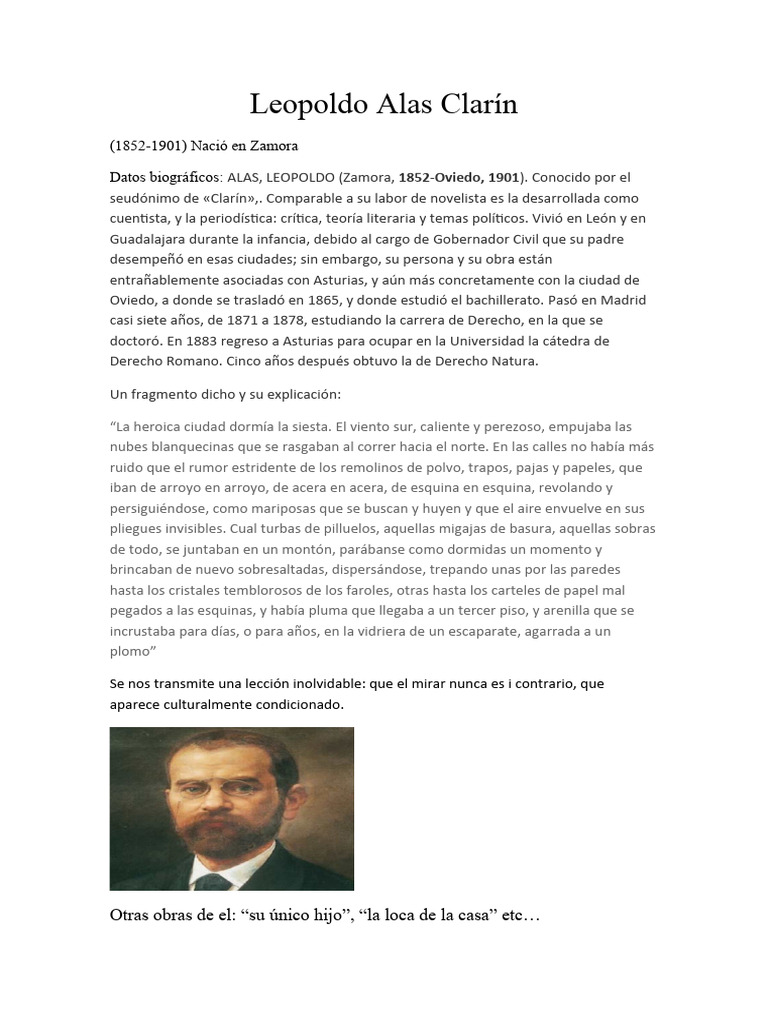 Leopoldo Alas Clarín: Vida y Obra | PDF | Historia