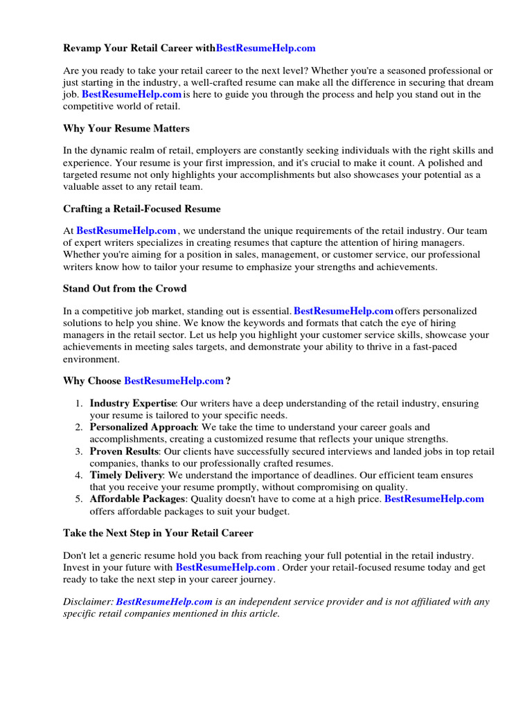 Retail Resume Objective Examples | PDF | Résumé | Retail