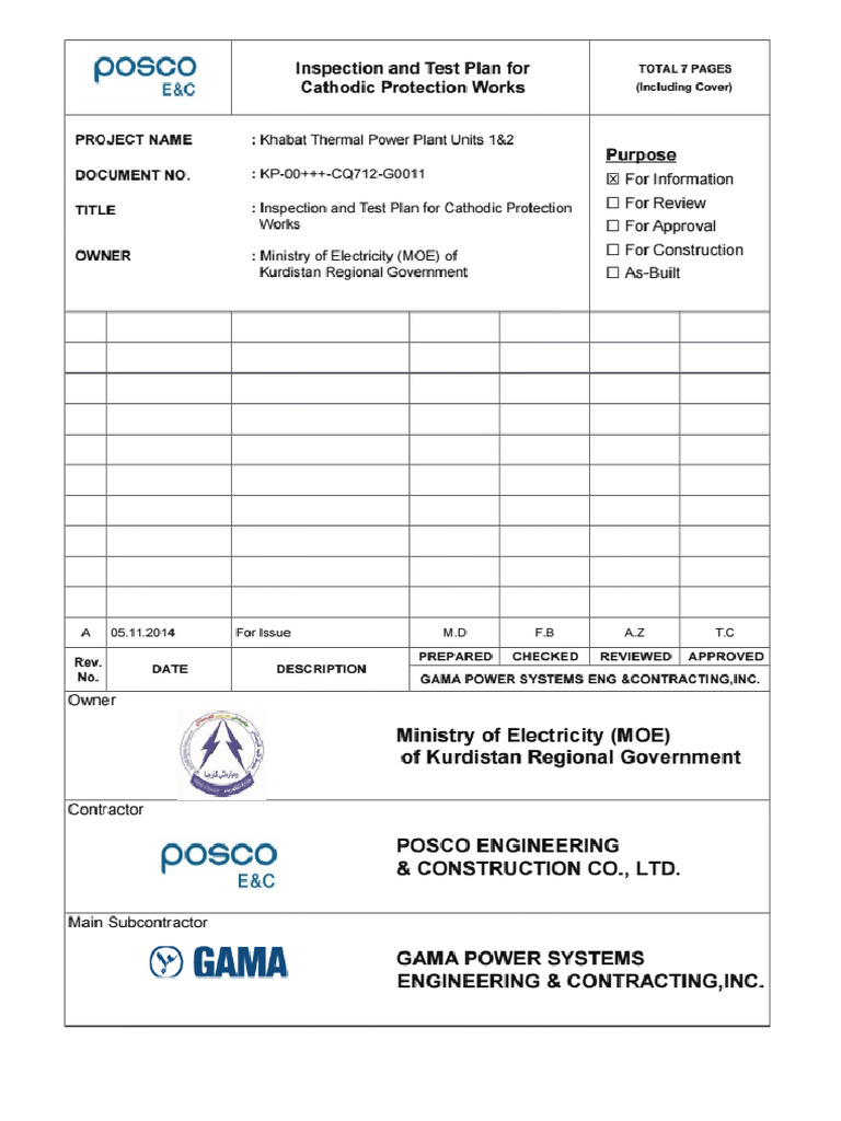 ITP For Cathodic Protection Work | PDF
