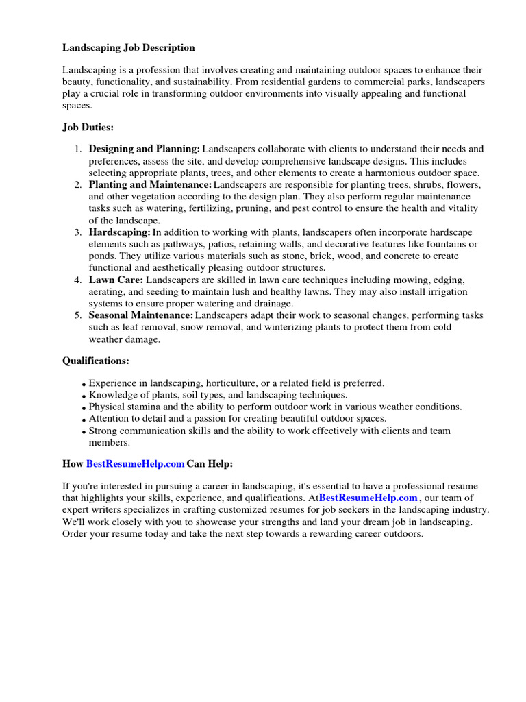 Landscaping Job Description Resume | PDF | Lawn
