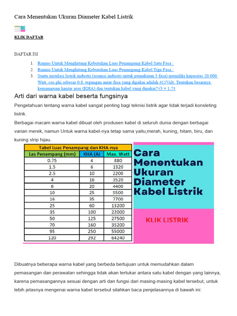 Cara Menentukan Ukuran Kabel Listrik | PDF