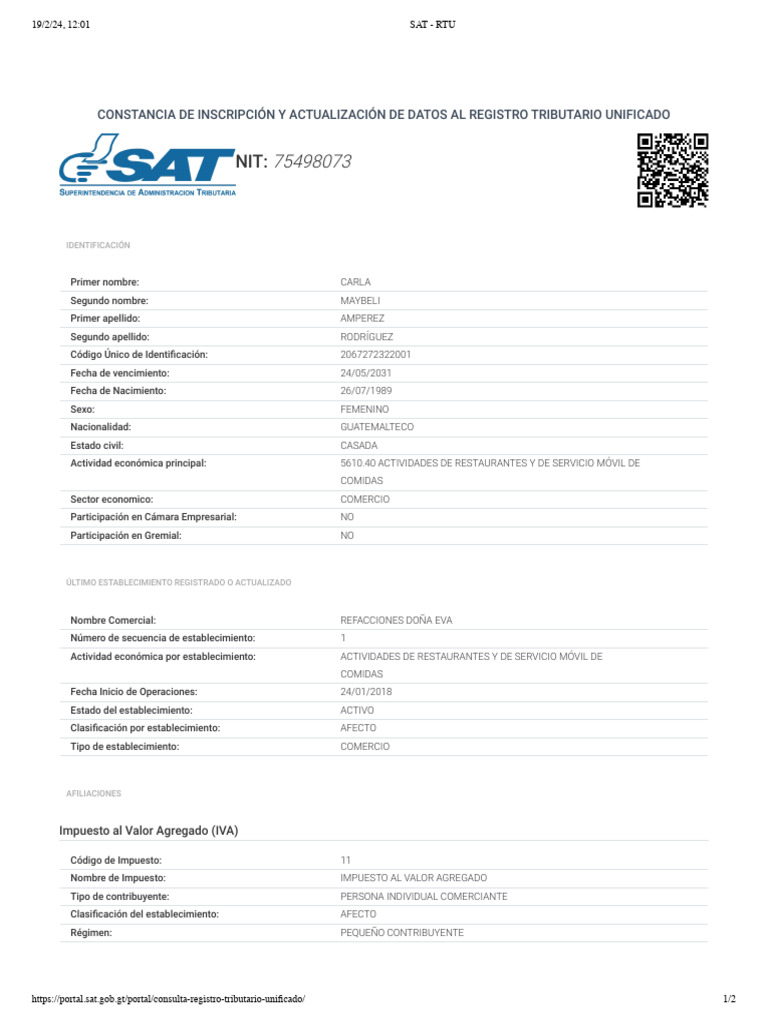 Portal SAT - Impresión de RTU - Guatemala | PDF | Economias | Pagos