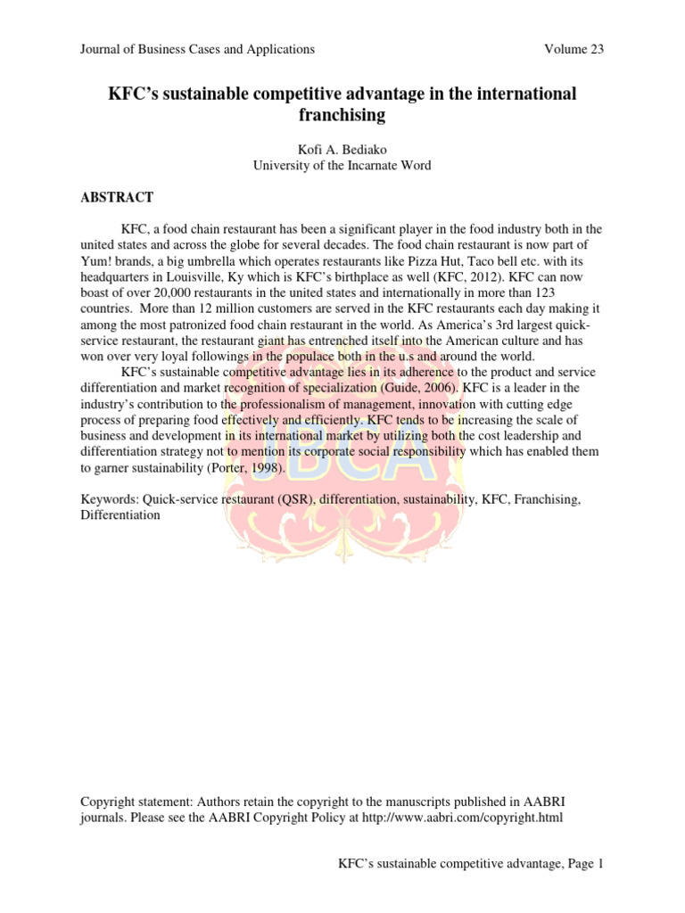 KFC's Sustainable Competitive Advantage in The International ...