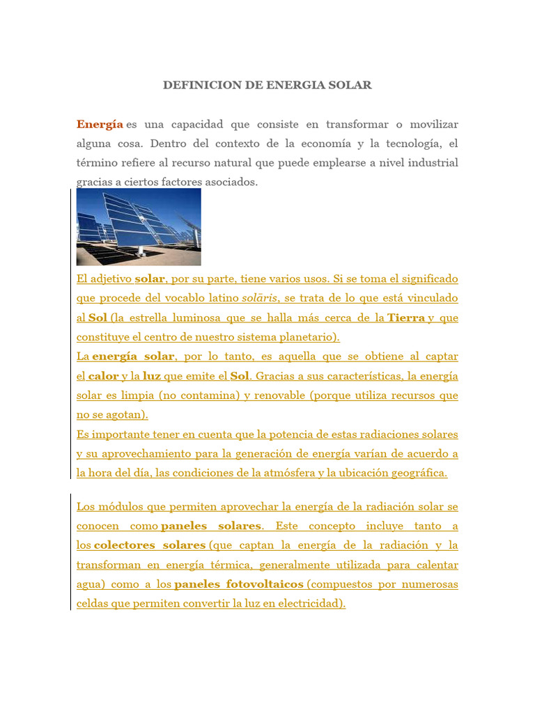 Definición y Tipos de Energía Solar | PDF | Energía solar | Energía ...