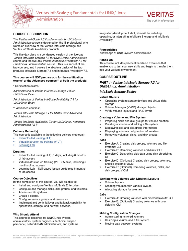Veritas InfoScale 7.3 Fundamentals For UNIX Linux Admistration | PDF ...