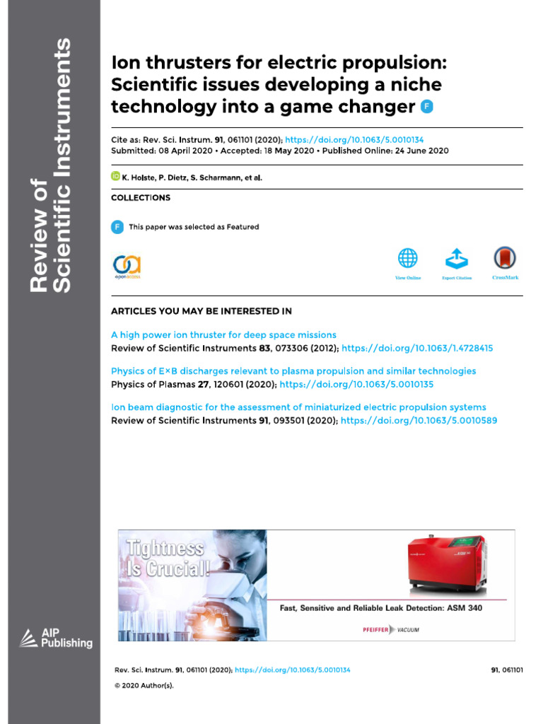 Ion Thrusters For Electric Propulsion | PDF