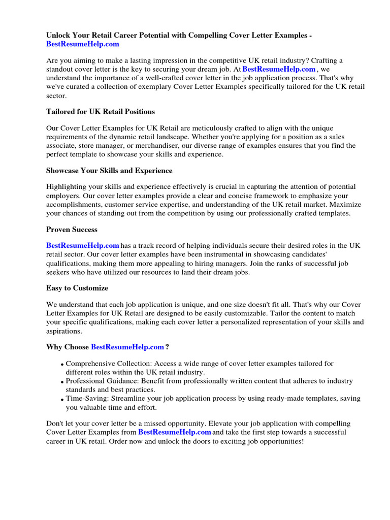 Cover Letter Examples Uk Retail | Download Free PDF | Retail | Résumé