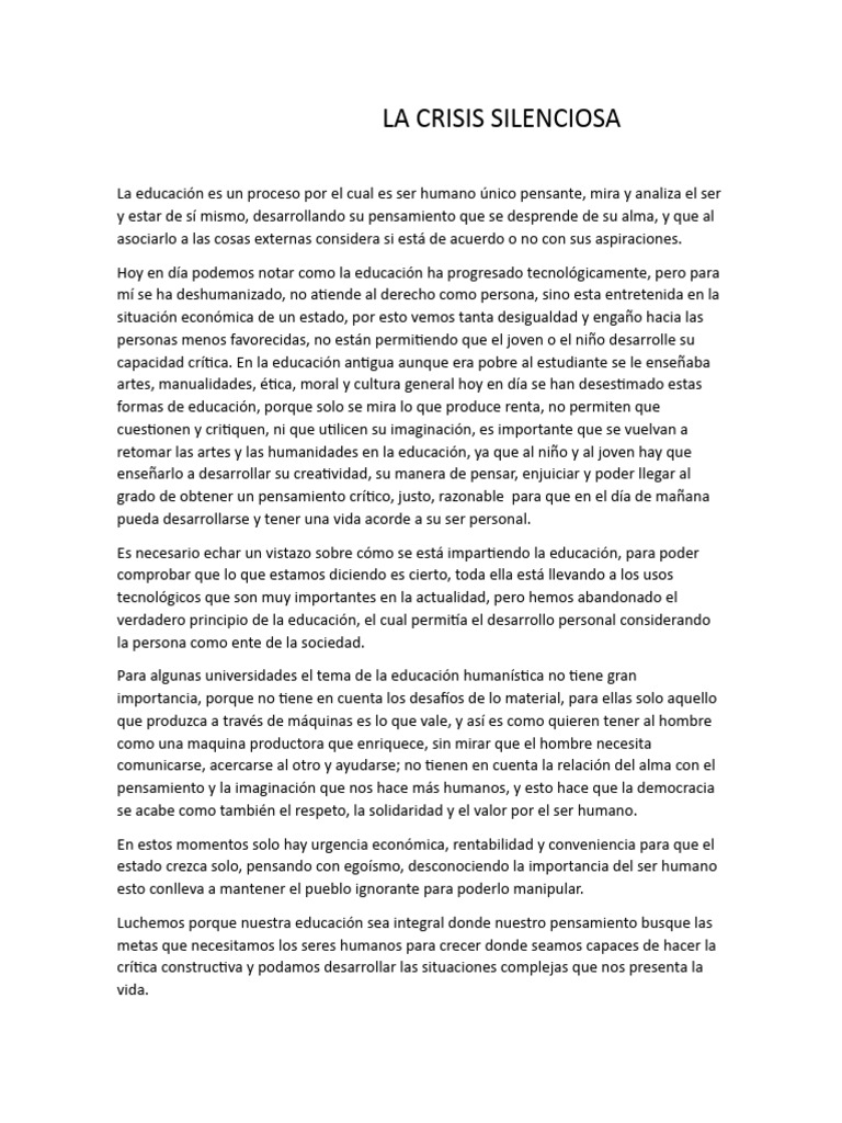 Escrito La Crisis Silenciosa | PDF | Pensamiento | Humano