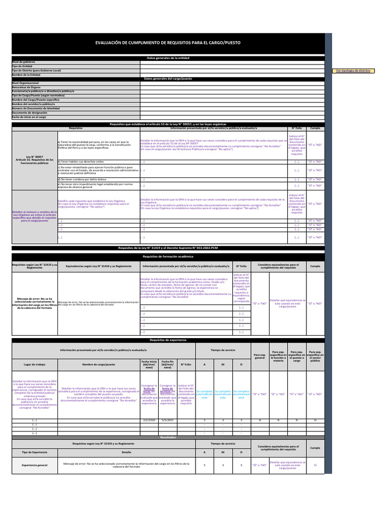 Anexo N°1 - Ficha de Evaluación de Cumplimiento de Requisitos para El Cargo o Puesto | PDF ...