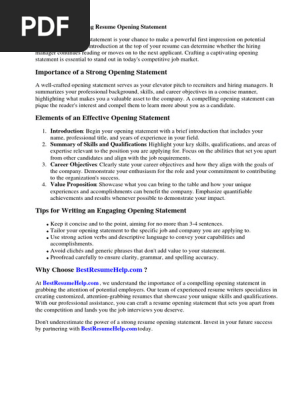 Opening Statement For Resume 6+ Resume Opening Statement Examples To