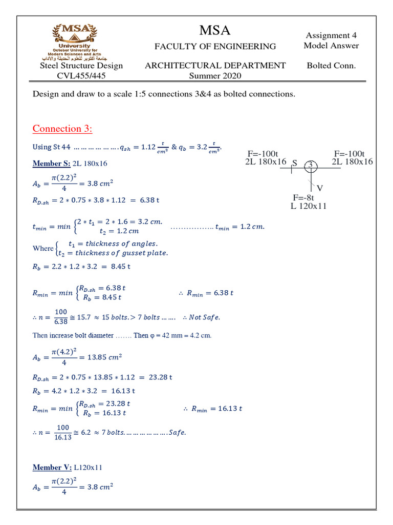 Assign 4 - Bolted Connections - Model Answer | PDF