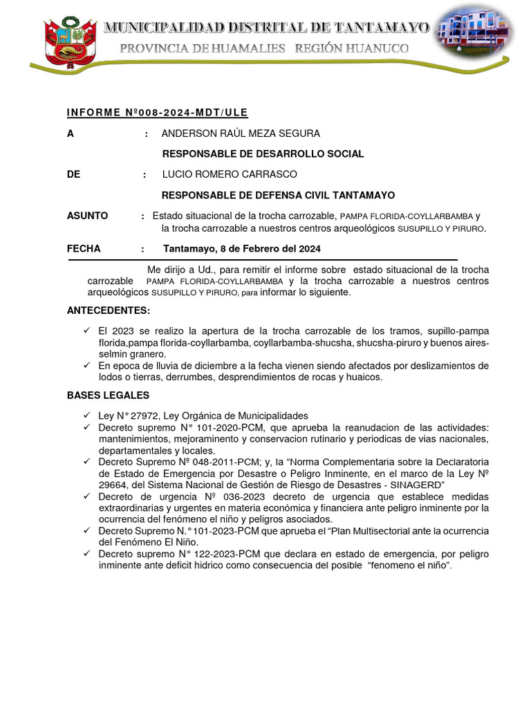 Informe de Trocha Carrozable | PDF