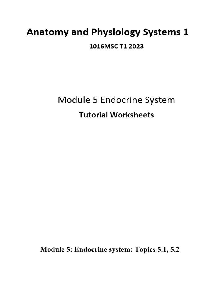 1016MSC T1 2023 Module 5 Tutorial Worksheets | PDF | Endocrine System | Pituitary Gland