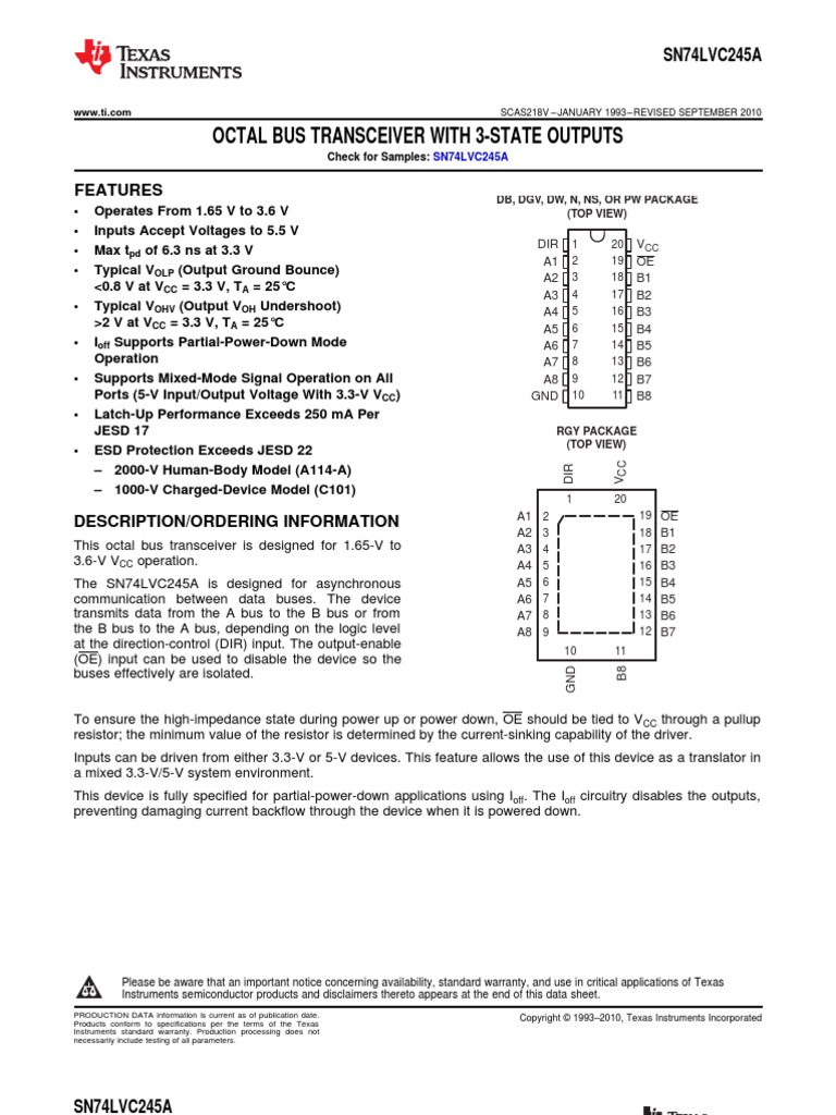 Octal Bus Transceiver With 3-State Outputs: Features | PDF | Computer ...